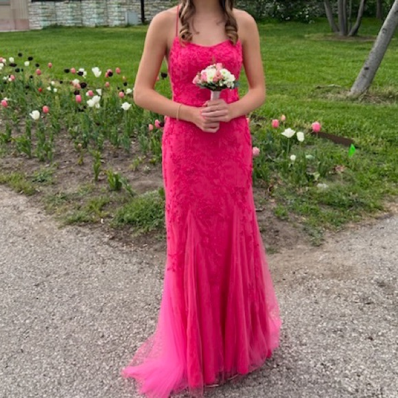 Dresses | Hot Pink Lacebead Detailed Prom Dress | Poshmark